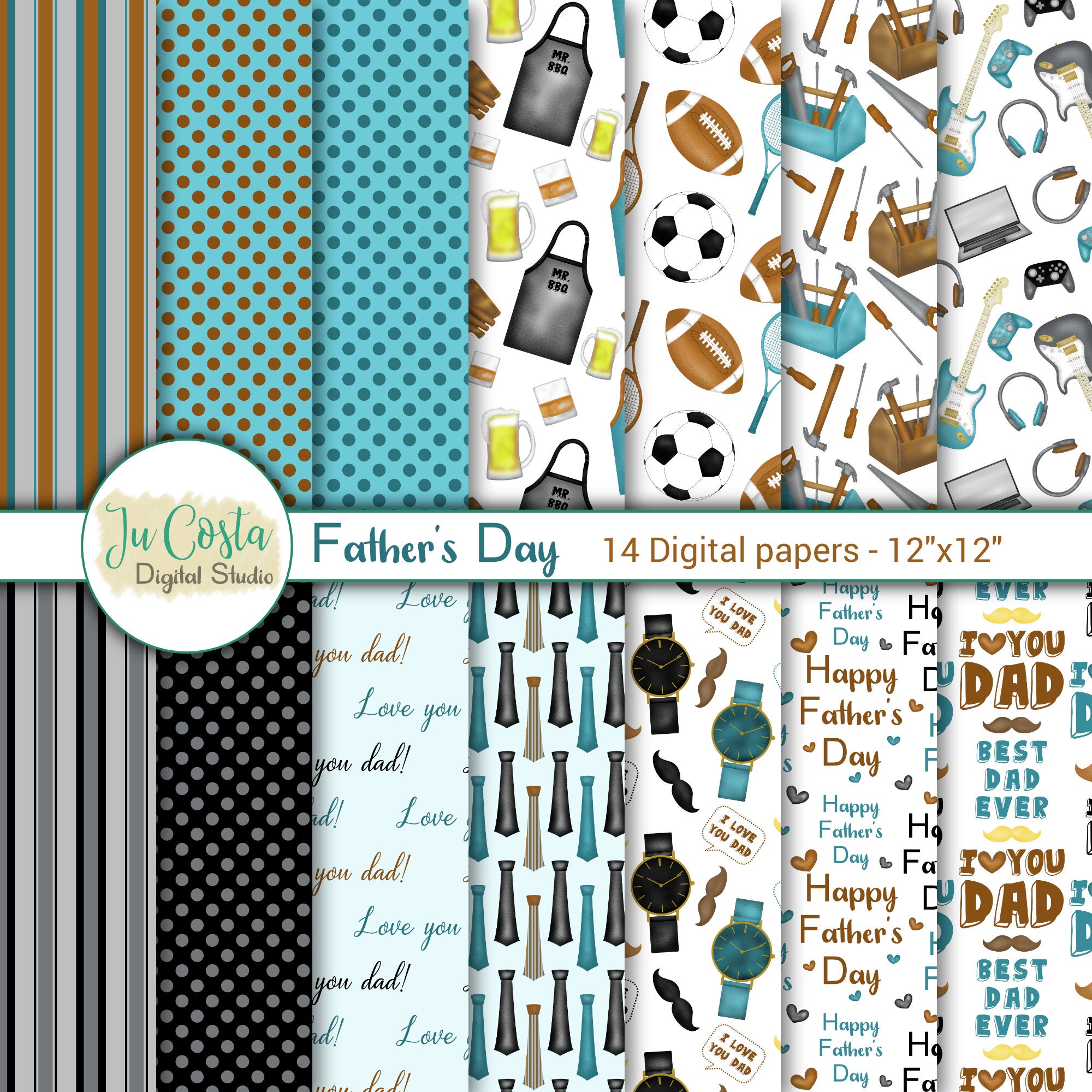 Fathers Day Digital Paper. Man Digital Paper. Scrapbooking Paper ...