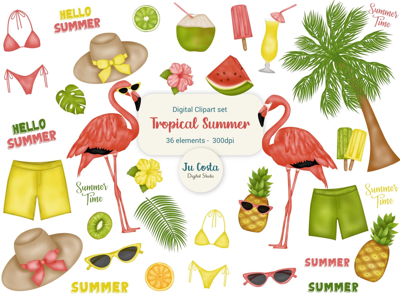 Tropical Summer Clipart. Summer Clipart. Summer Digital Download. PNG ...