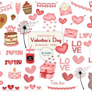 Valentine's Day Digital Clipart. Love Clipart. Red and Pink Hearts ...