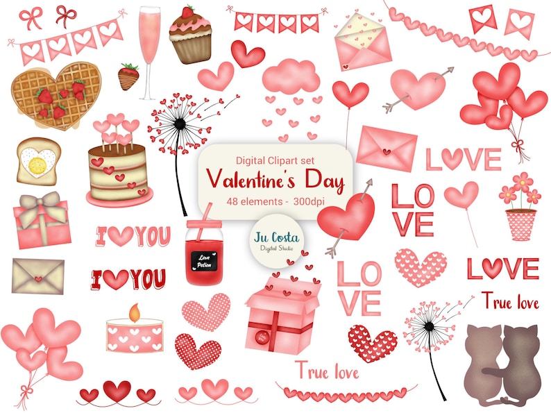 Valentine's Day Digital Clipart. Love Clipart. Red and Pink Hearts ...
