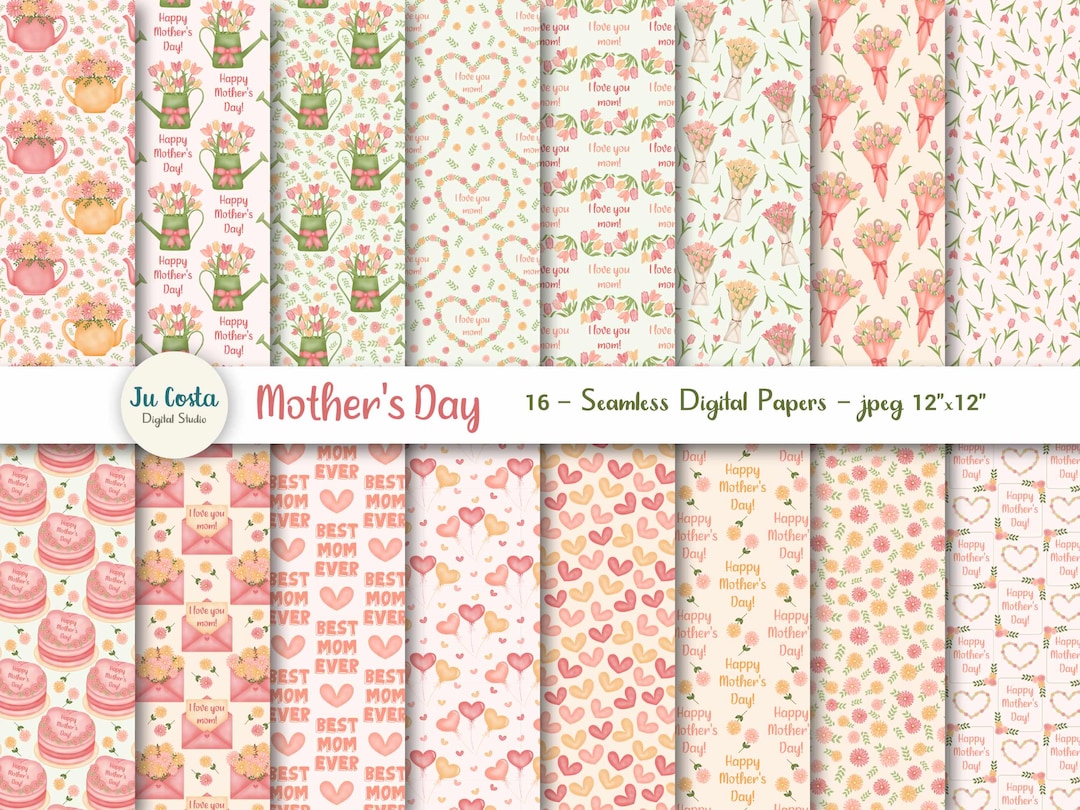 Mother's Day Digital Papers. Seamless Patterns. Floral Mom Printable ...