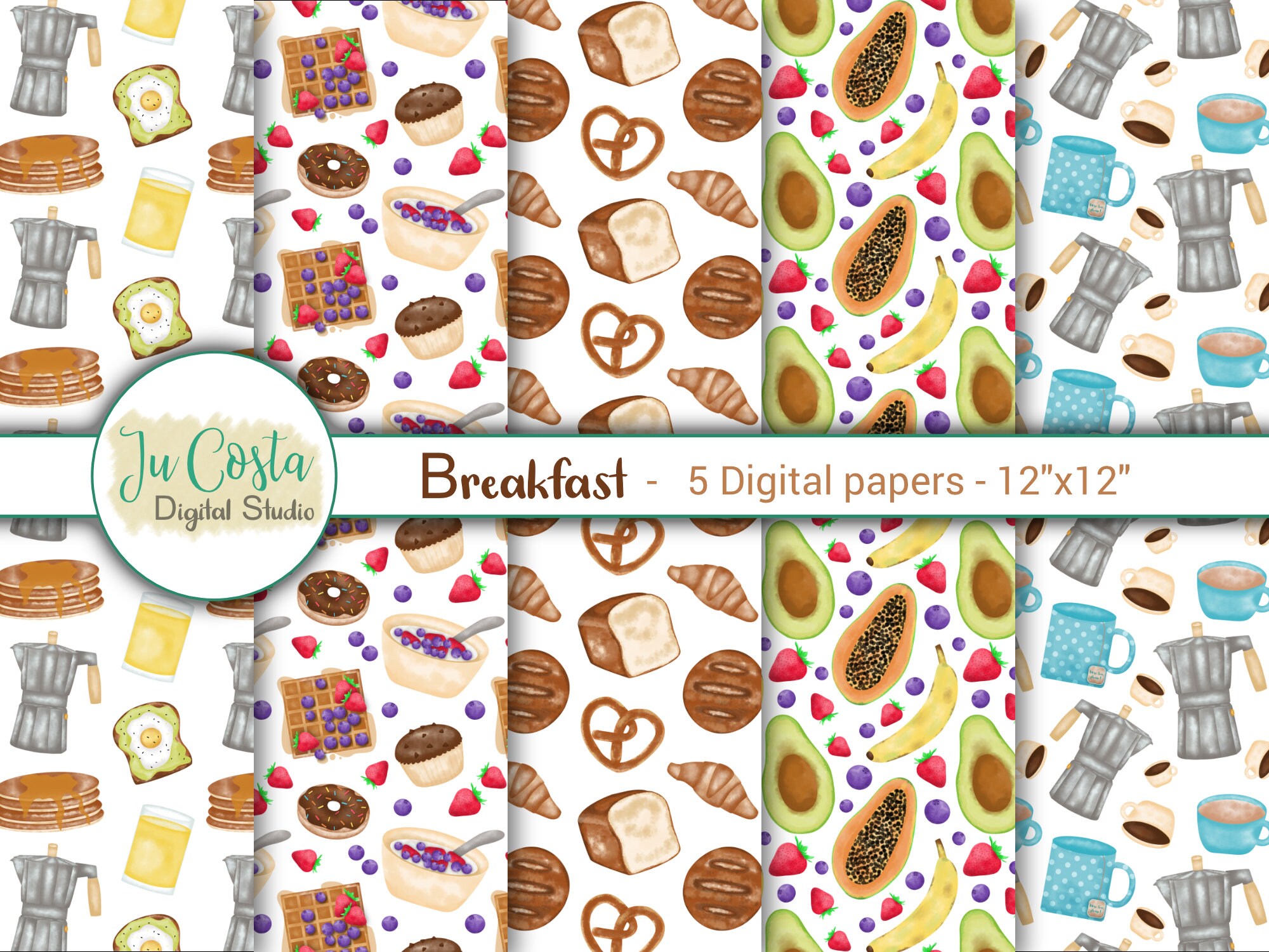 Breakfast Digital Paper. Scrapbooking Paper. Food Digital Paper ...