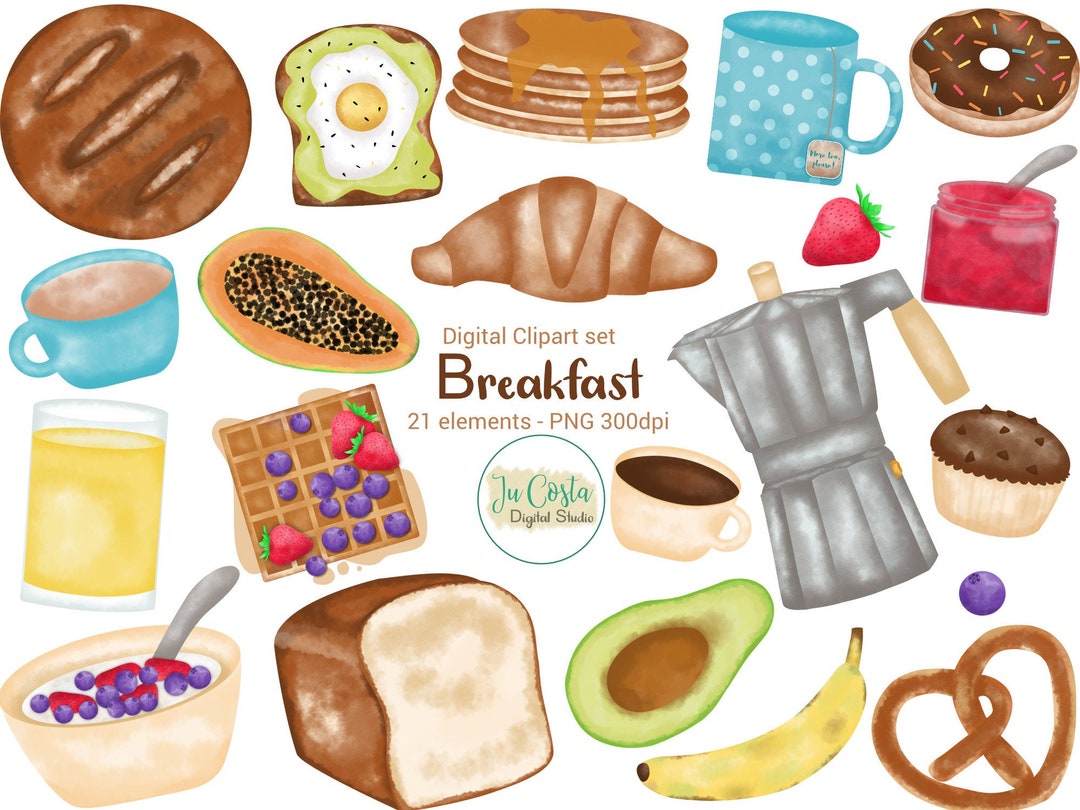Breakfast Food Clipart. Coffee Time. PNG Elements. Commercial Use ...