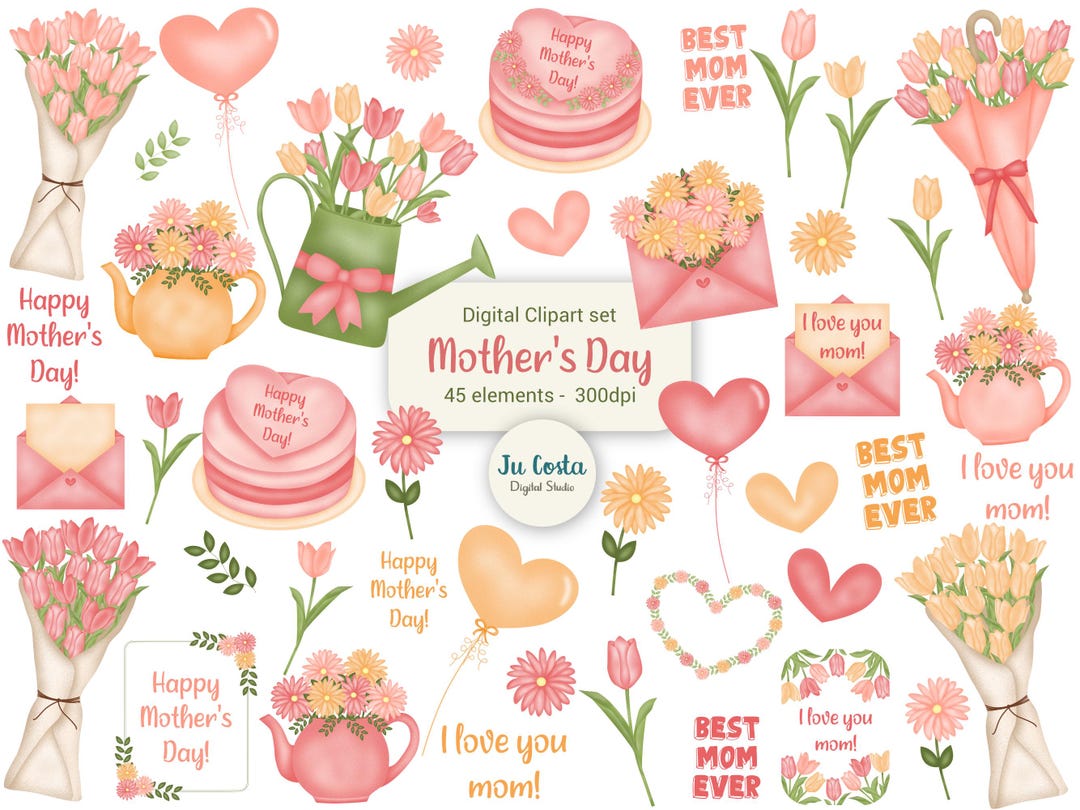 Mother's Day Cliparts. Floral Mom PNG Files. Printable for Commercial ...