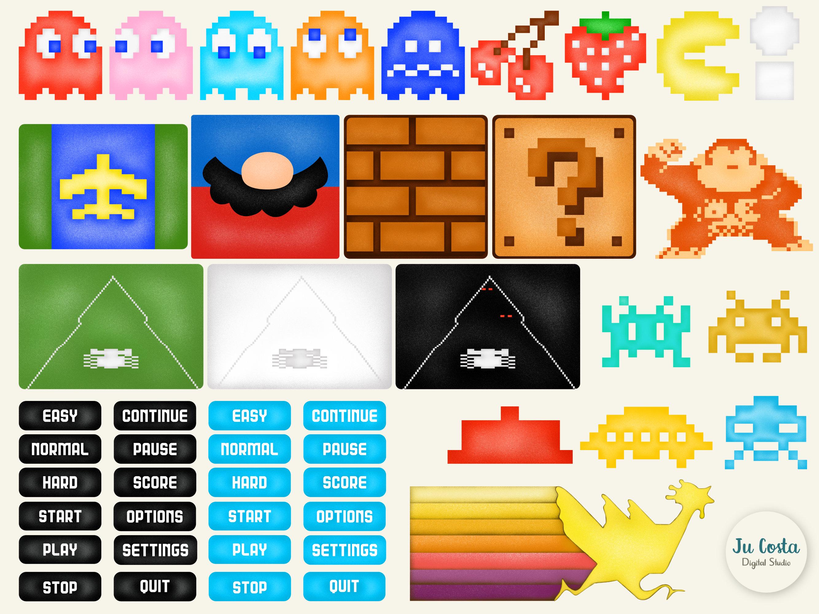 Gamer Clipart: Retro Video Game PNG Elements (110 Files) (digital ...