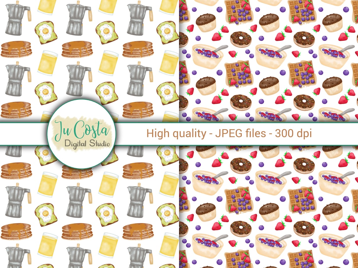 Breakfast Digital Paper. Scrapbooking Paper. Food Digital Paper ...