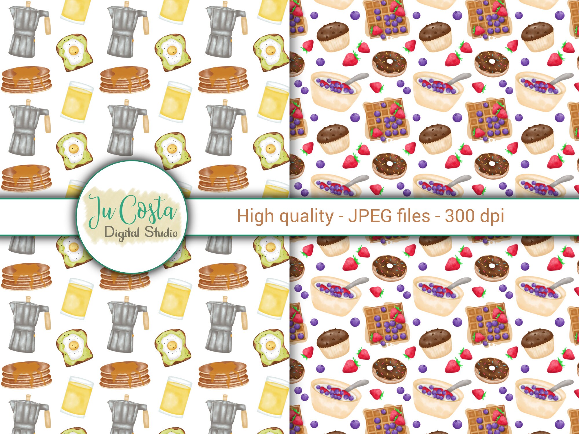 Breakfast Digital Paper. Scrapbooking Paper. Food Digital Paper ...