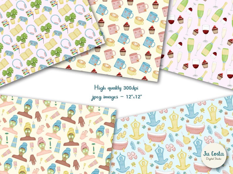 Me Time Digital Paper. Self Care Patterns. Relax Time Scrapbook Paper ...