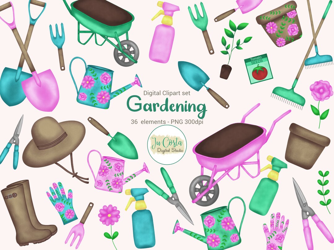 Gardening Digital Clipart. Garden Tools. Garden Elements. Instant ...