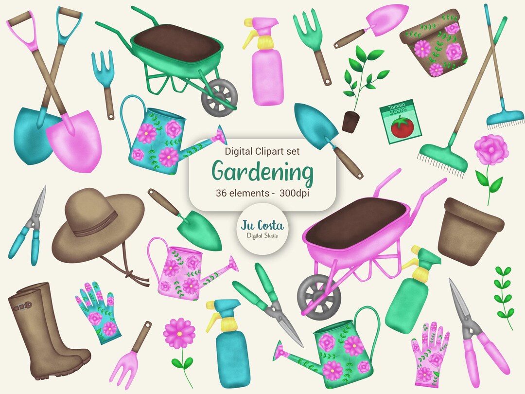 Gardening Digital Clipart. Garden Tools. Garden Elements. Instant ...