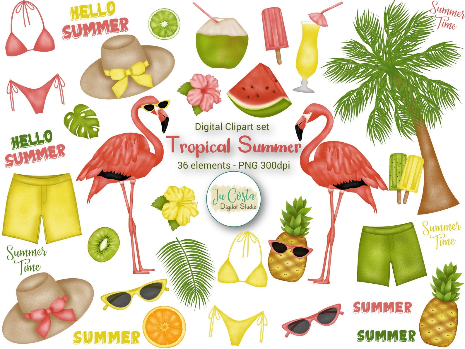 Tropical Summer Clipart. Summer Clipart. Summer Digital Download. PNG ...