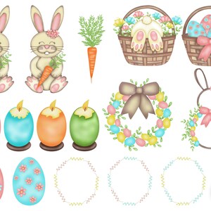 Easter Clipart. Cute Bunny and Flowers Clipart. PNG Elements for ...