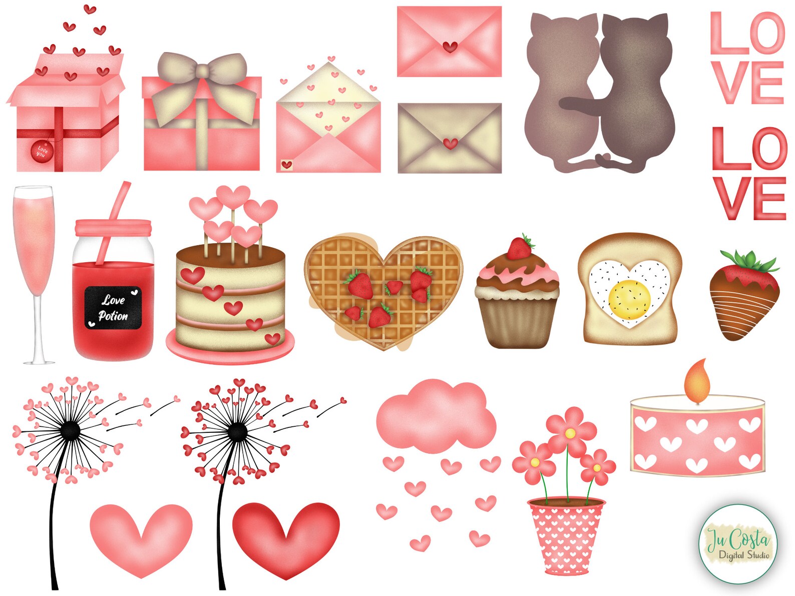 Valentine's Day Digital Clipart. Love Clipart. Red and Pink Hearts ...