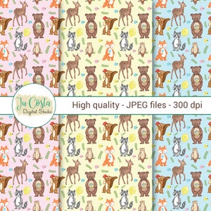 Woodland Animals Digital Paper. Forest Scrapbook Paper. Seamless ...