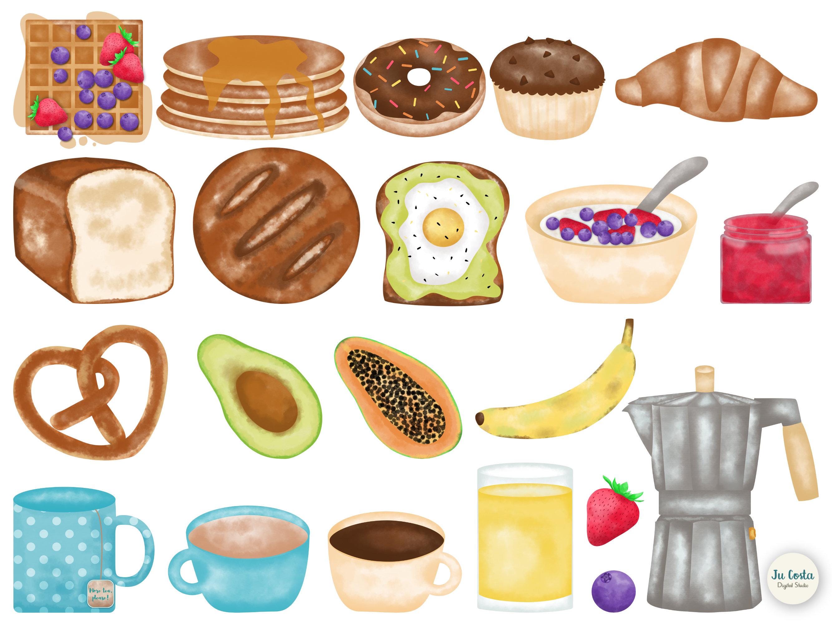 Breakfast Food Clipart. Coffee Time. PNG Elements. Commercial Use ...