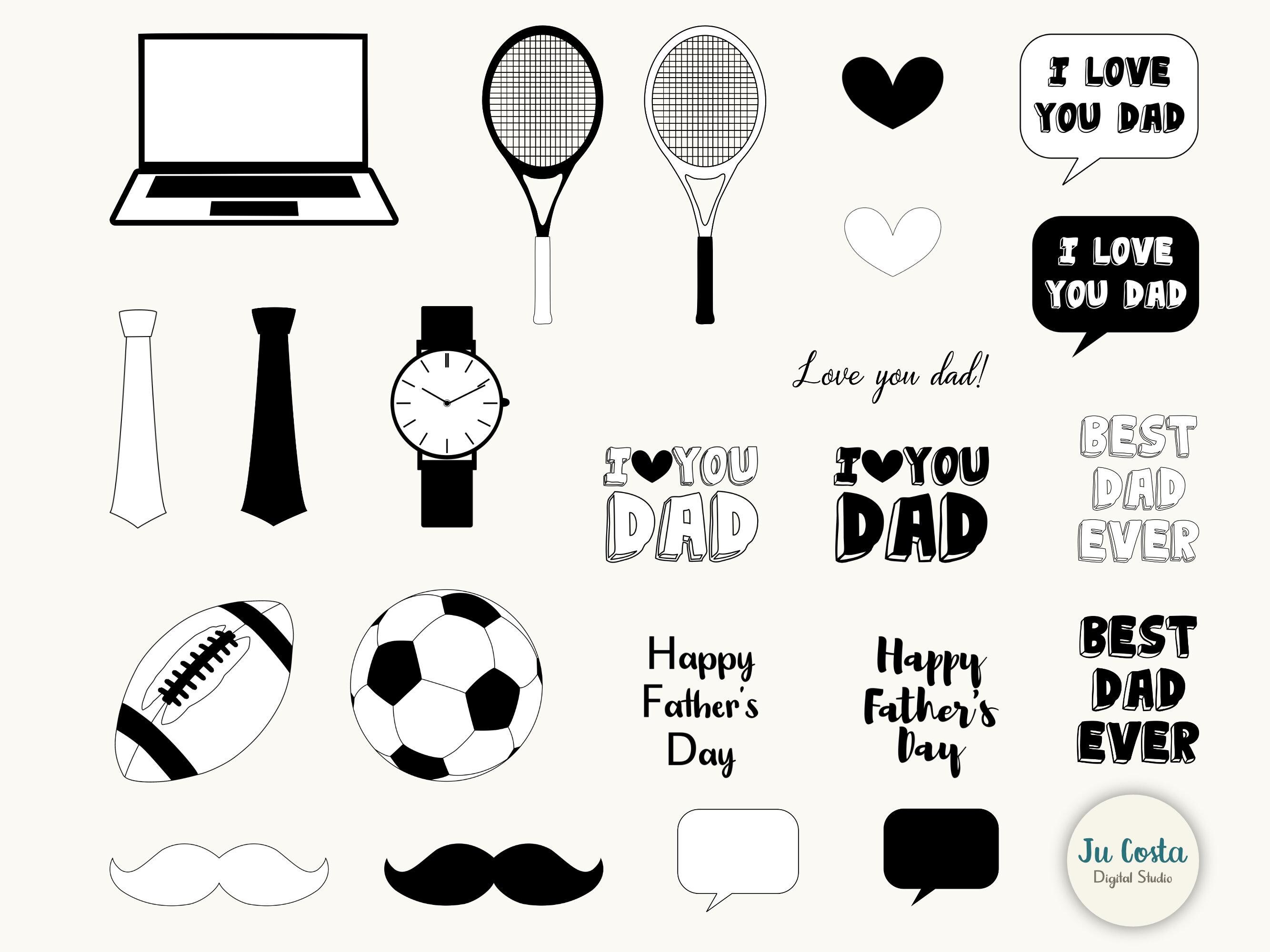 Father's Day Clipart: Black and White PNG Elements (digital Download ...