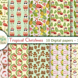 Tropical Christmas Digital Paper. Summer Christmas. Scrapbooking Paper ...