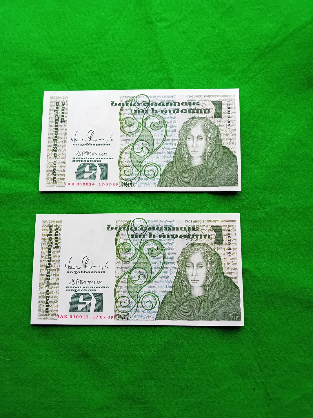 Old Irish One Pound Note Circa 1989 Uncirculated, Irish Heritage ...