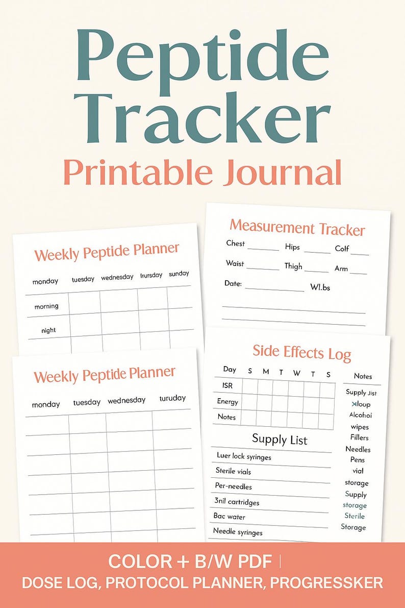 Peptide Tracker Printable Journal | Color + B/W PDF | Dose Log ...