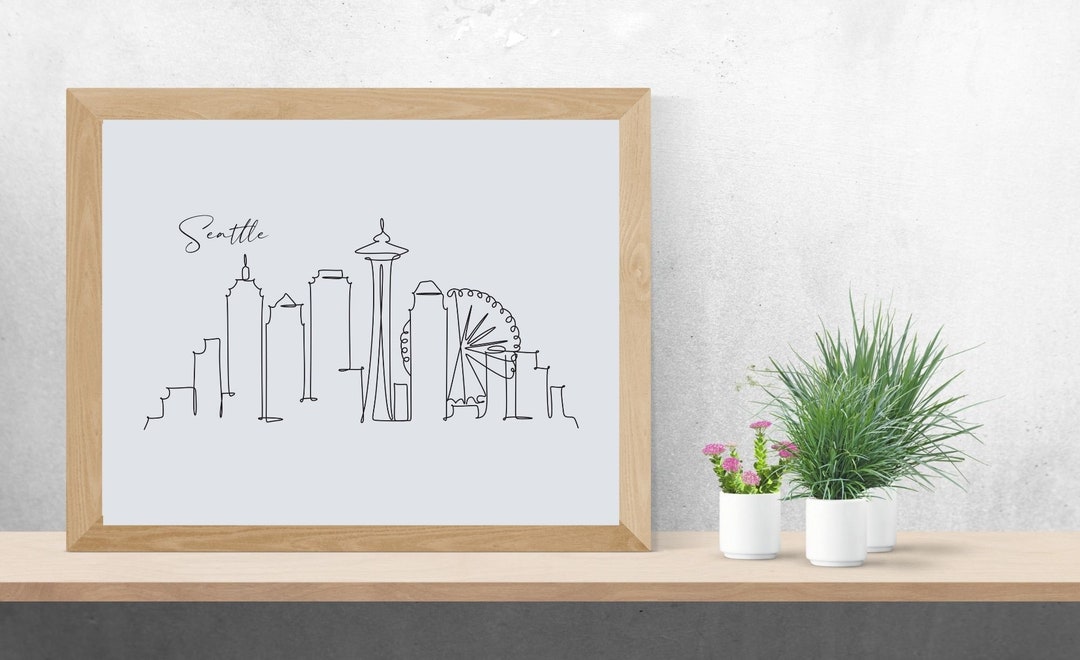 Seattle Cityscape Line Drawing Printable Wall Art Modern - Etsy