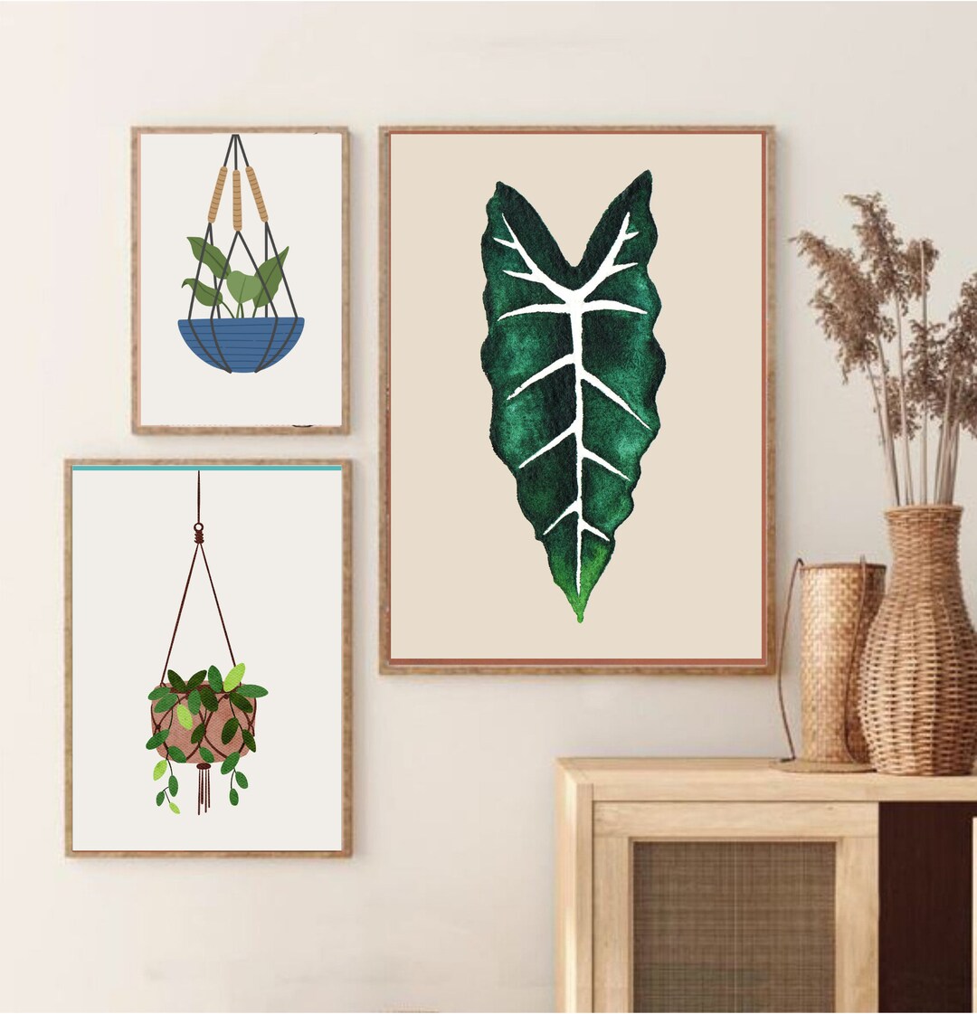 Boho Houseplant Set of 3 Printable Wall Art Bohemian Art - Etsy