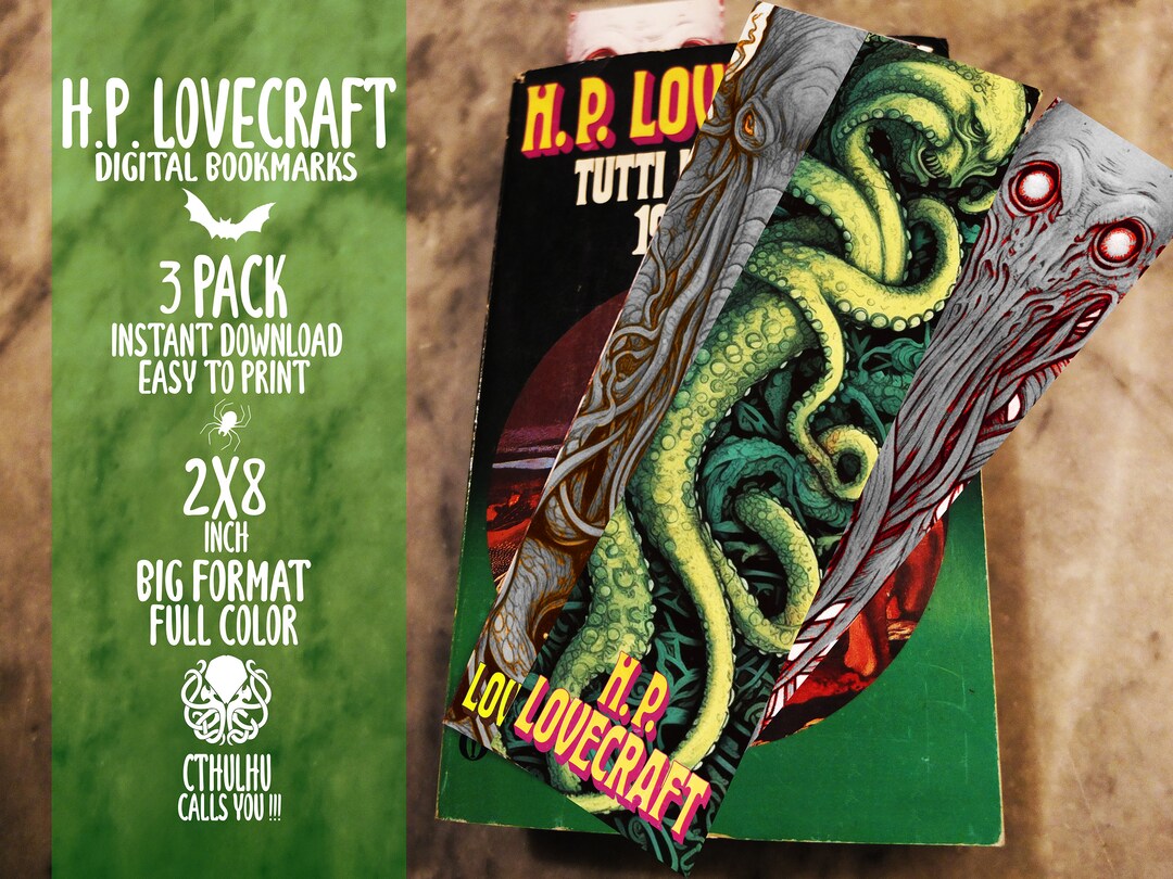 Printable Bookmarks Set | Set of 3 | HP Lovecraft Inspired Bookmarks ...