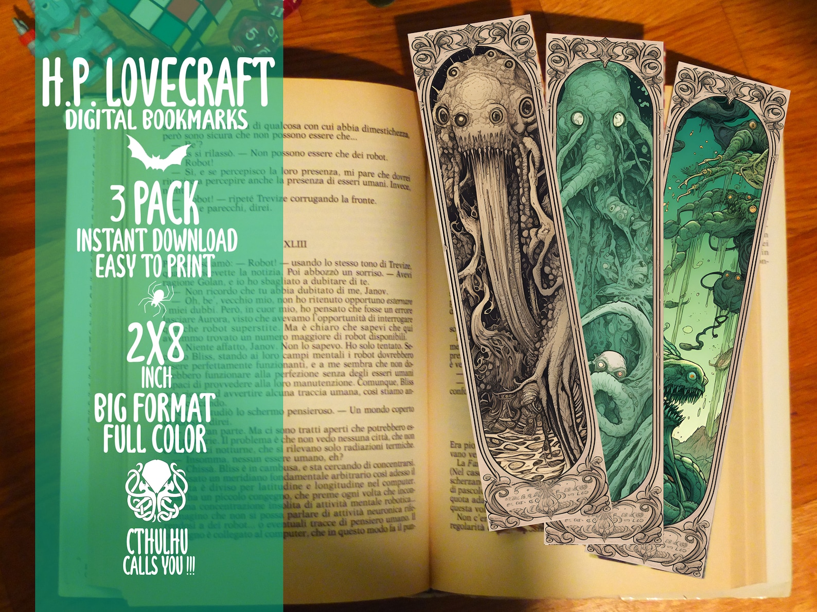 Printable Bookmarks Set | Set of 3 | HP Lovecraft Inspired Bookmarks ...