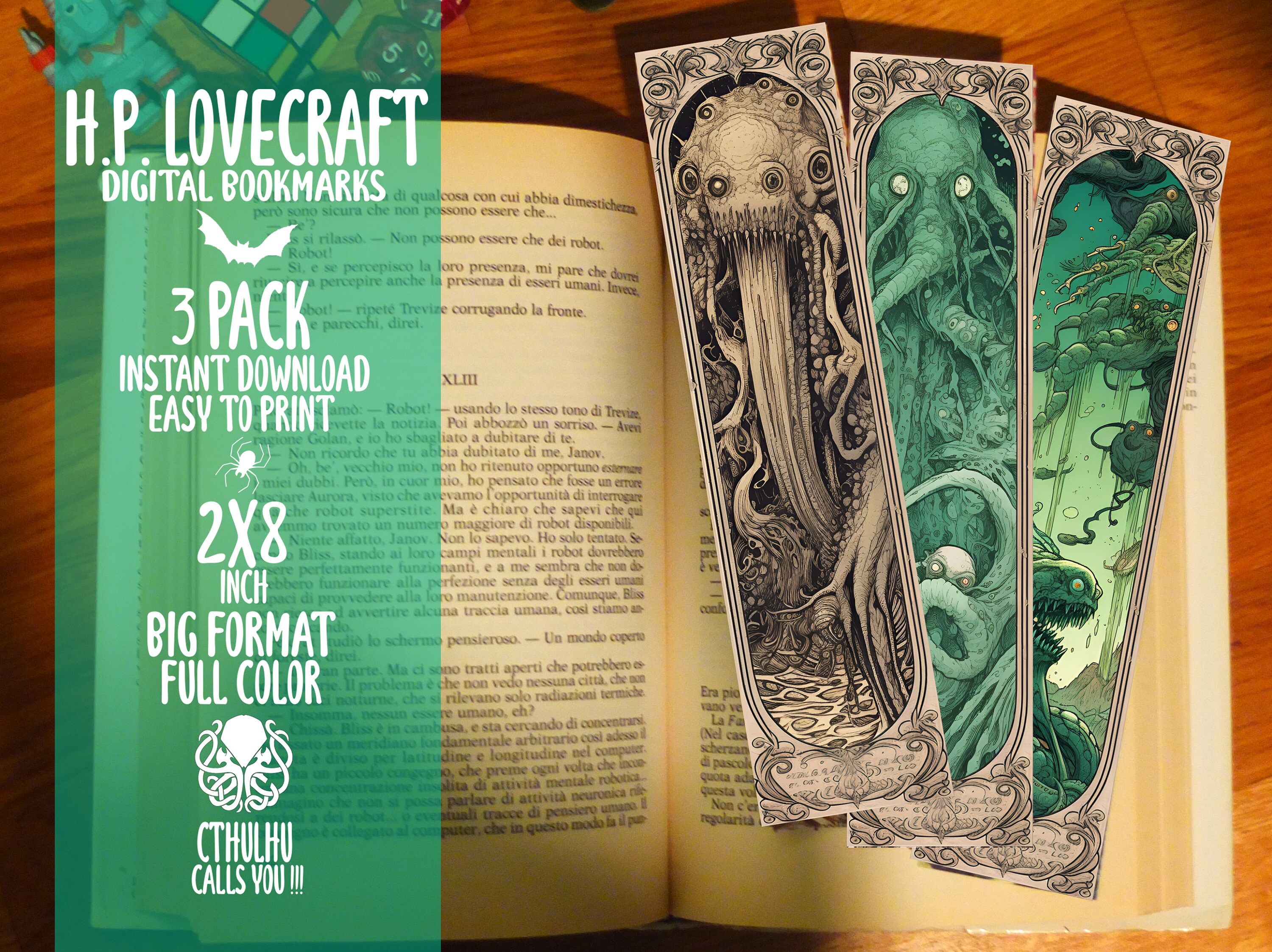 Printable Bookmarks Set | Set of 3 | HP Lovecraft Inspired Bookmarks ...
