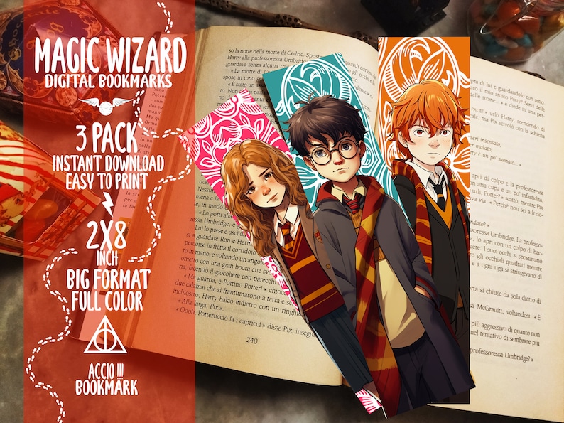 Printable Bookmarks Set Set of 3 Magic Wizard Bookmarks - Etsy