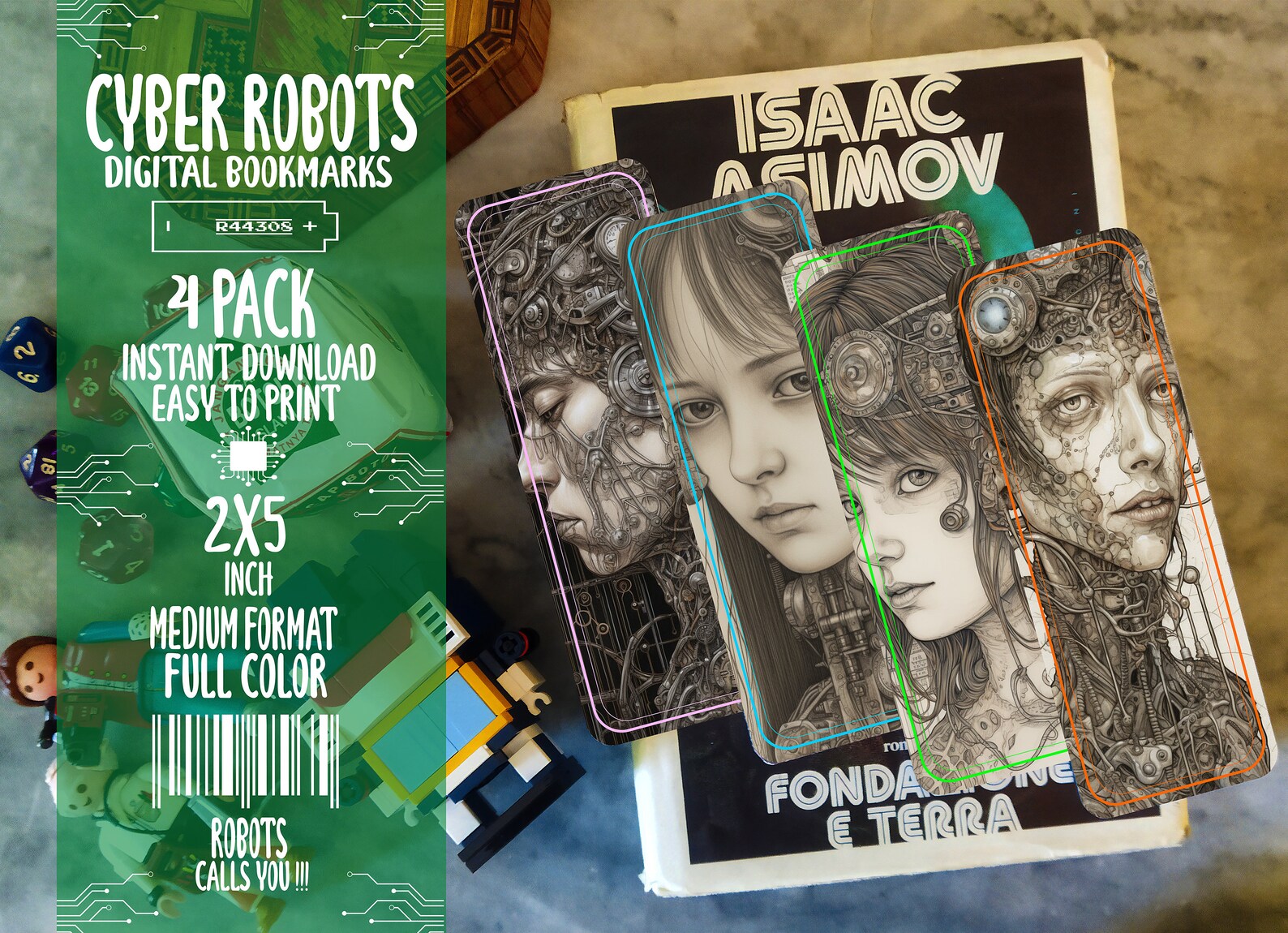 Printable Bookmarks Set | Set of 4 | Cyber Robots Bookmarks | Future ...