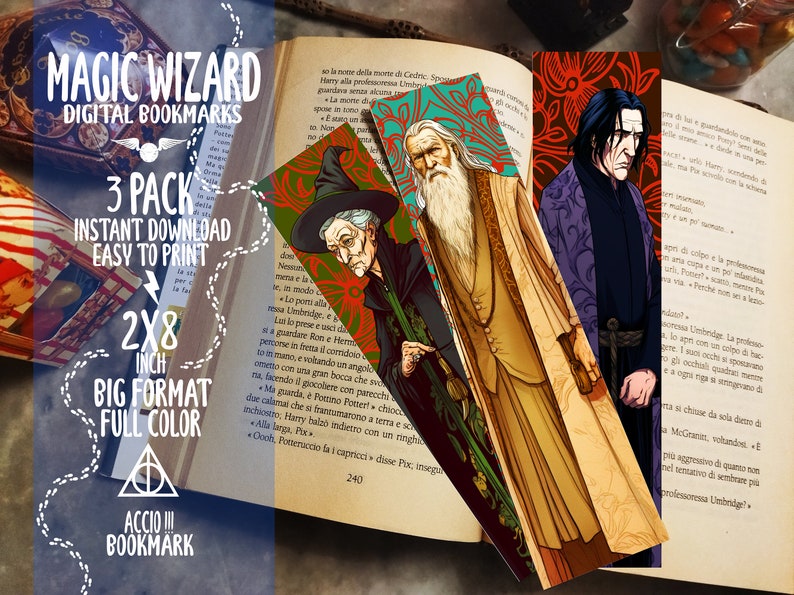 Printable Bookmarks Set Set of 3 Magic Wizard Bookmarks - Etsy