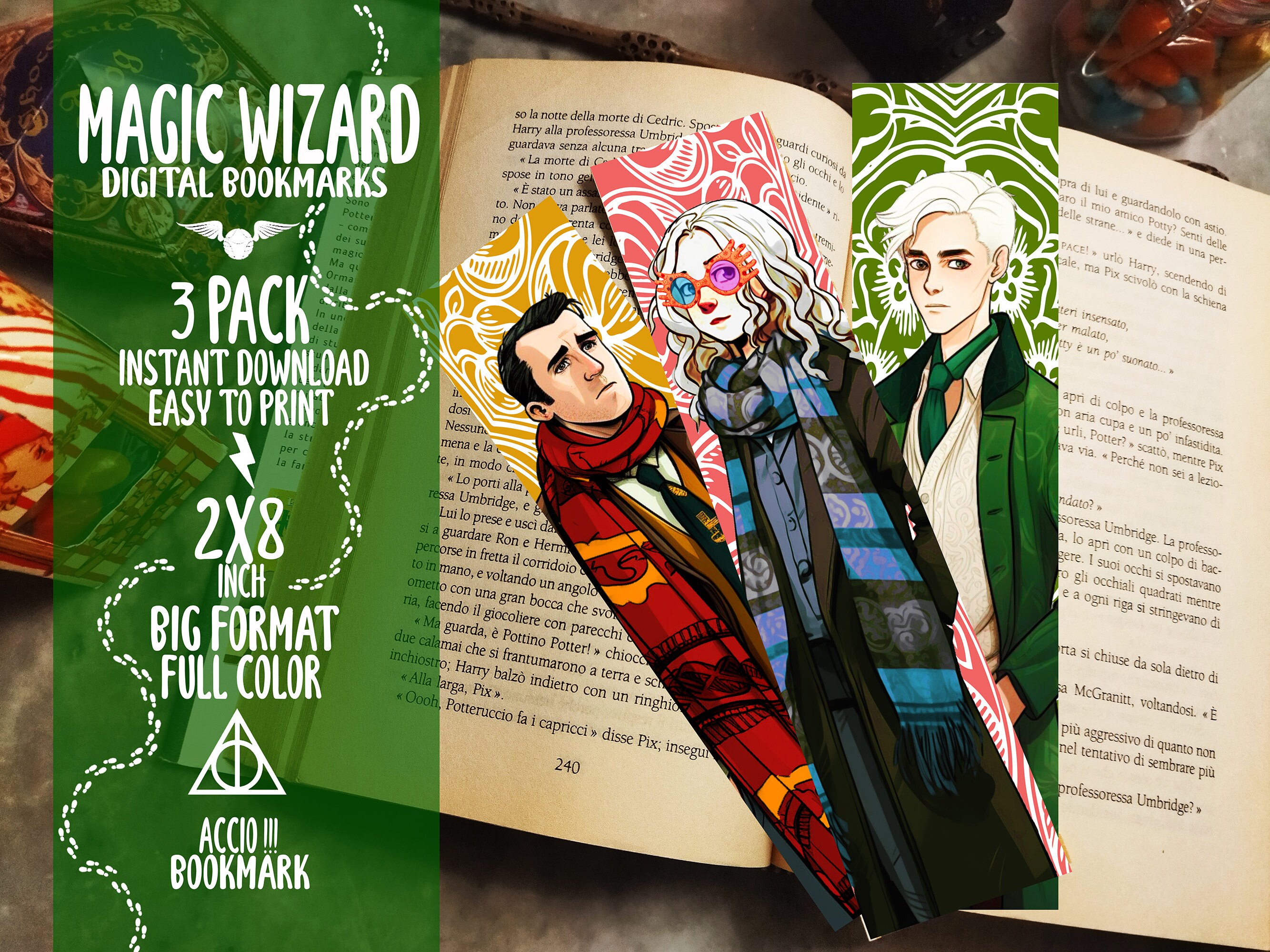Printable Bookmarks Set Set of 3 Magic Wizard Bookmarks Magic School ...