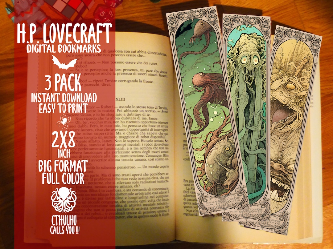 Printable Bookmarks Set | Set of 3 | HP Lovecraft Inspired Bookmarks ...