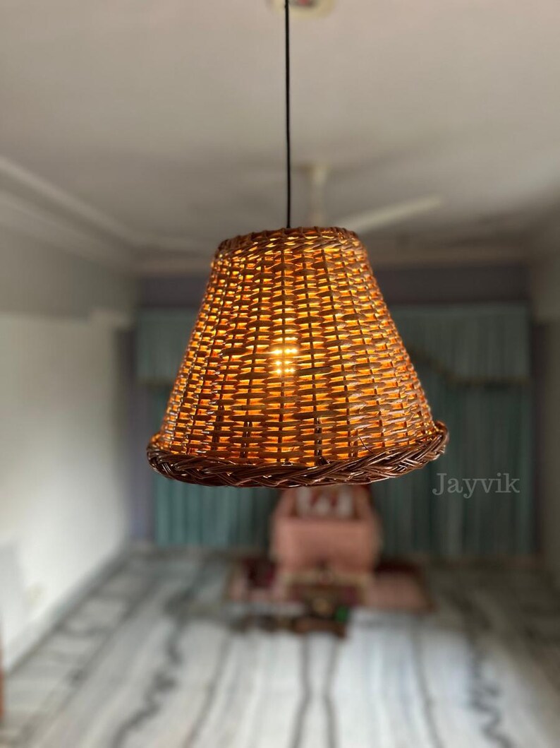 Handmade Cane Lamp Shade | Crafted Bamboo Pendant Lamp | Rustic Cane ...