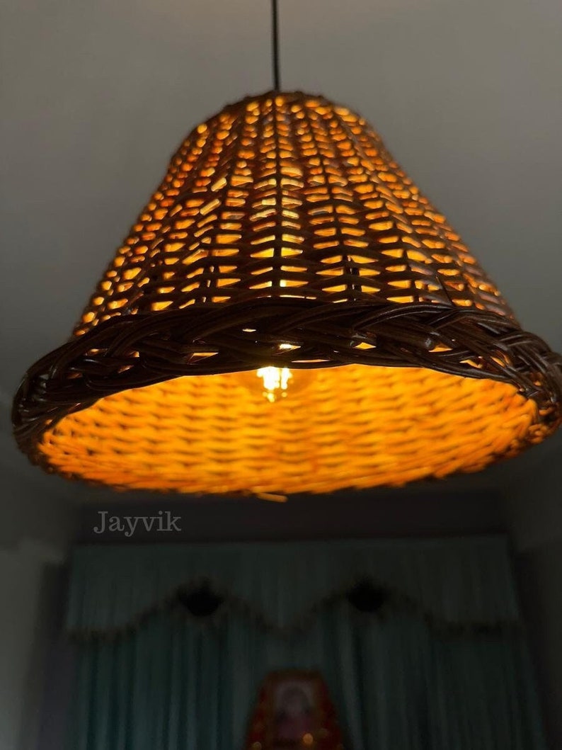 Handmade Cane Lamp Shade | Crafted Bamboo Pendant Lamp | Rustic Cane ...