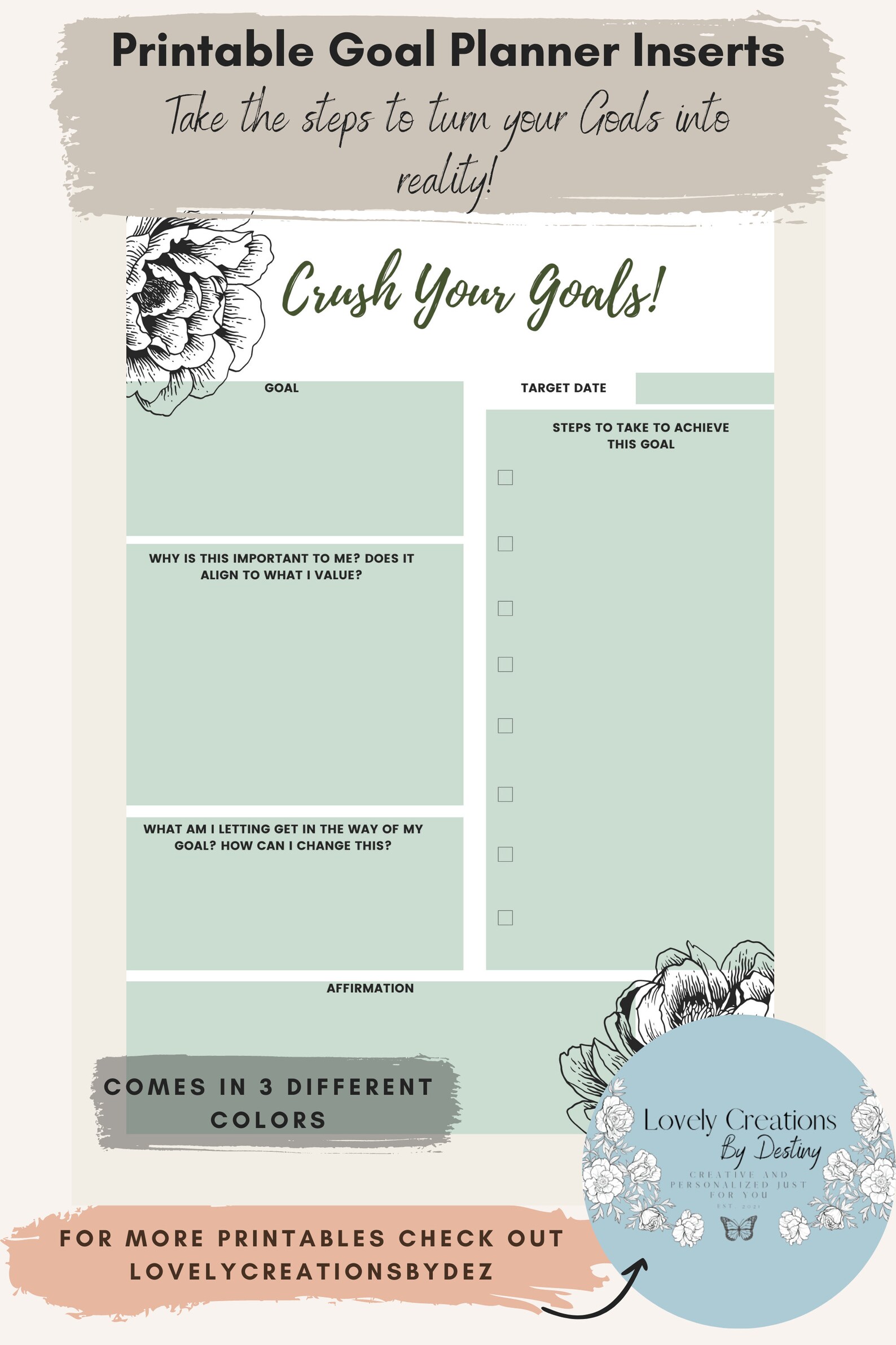 Printable Goal Planner Insert - Etsy