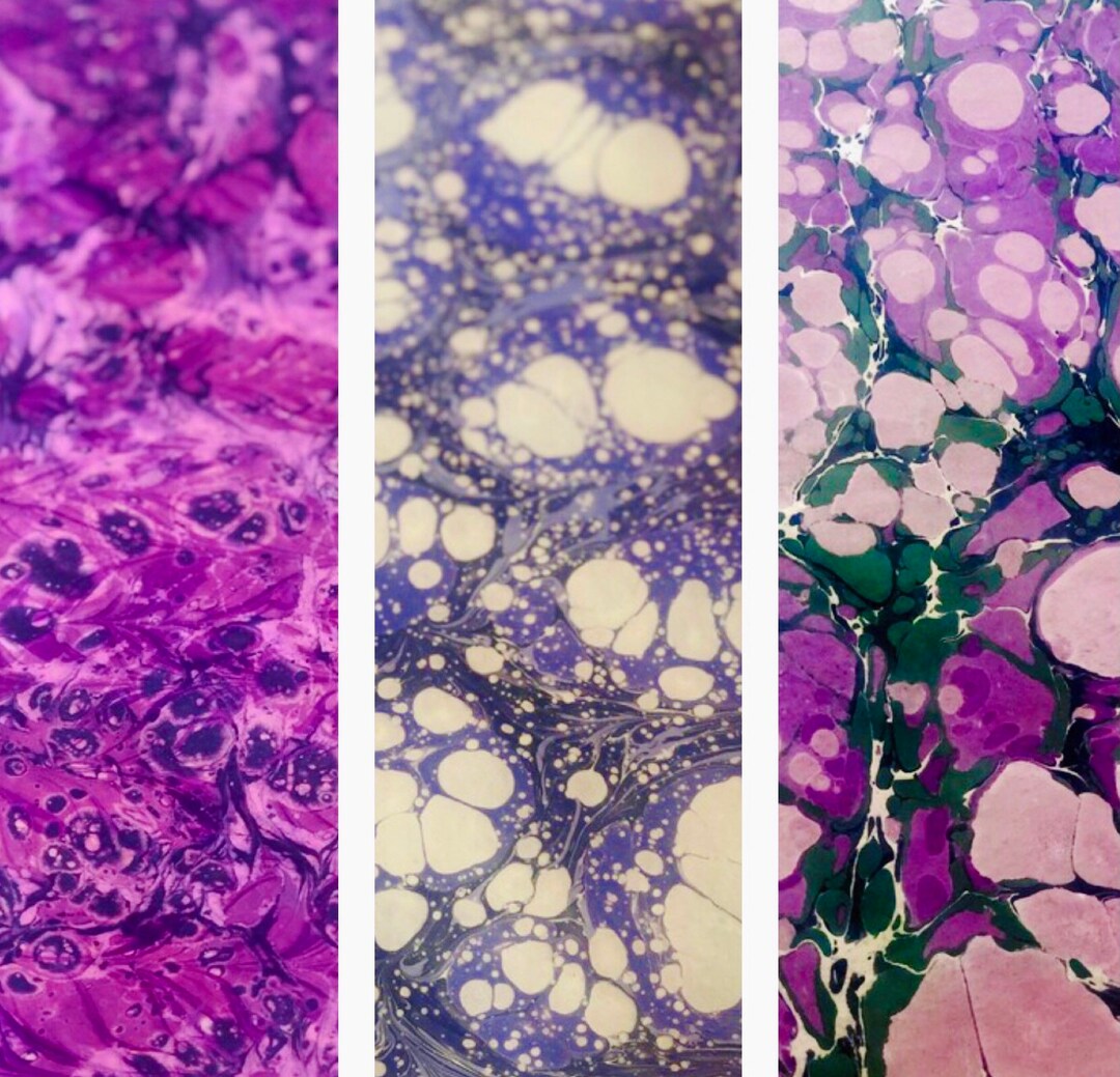 3 X A4 Size Set Purple Hand Marbled Papers, Varnished - Etsy