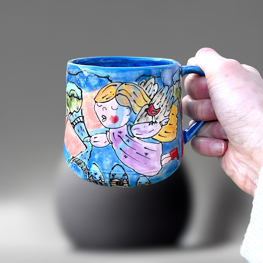 Angel Mug Pottery, Cute Blue Mugs Handmade, Mugs Gifts for Women, Mug ...