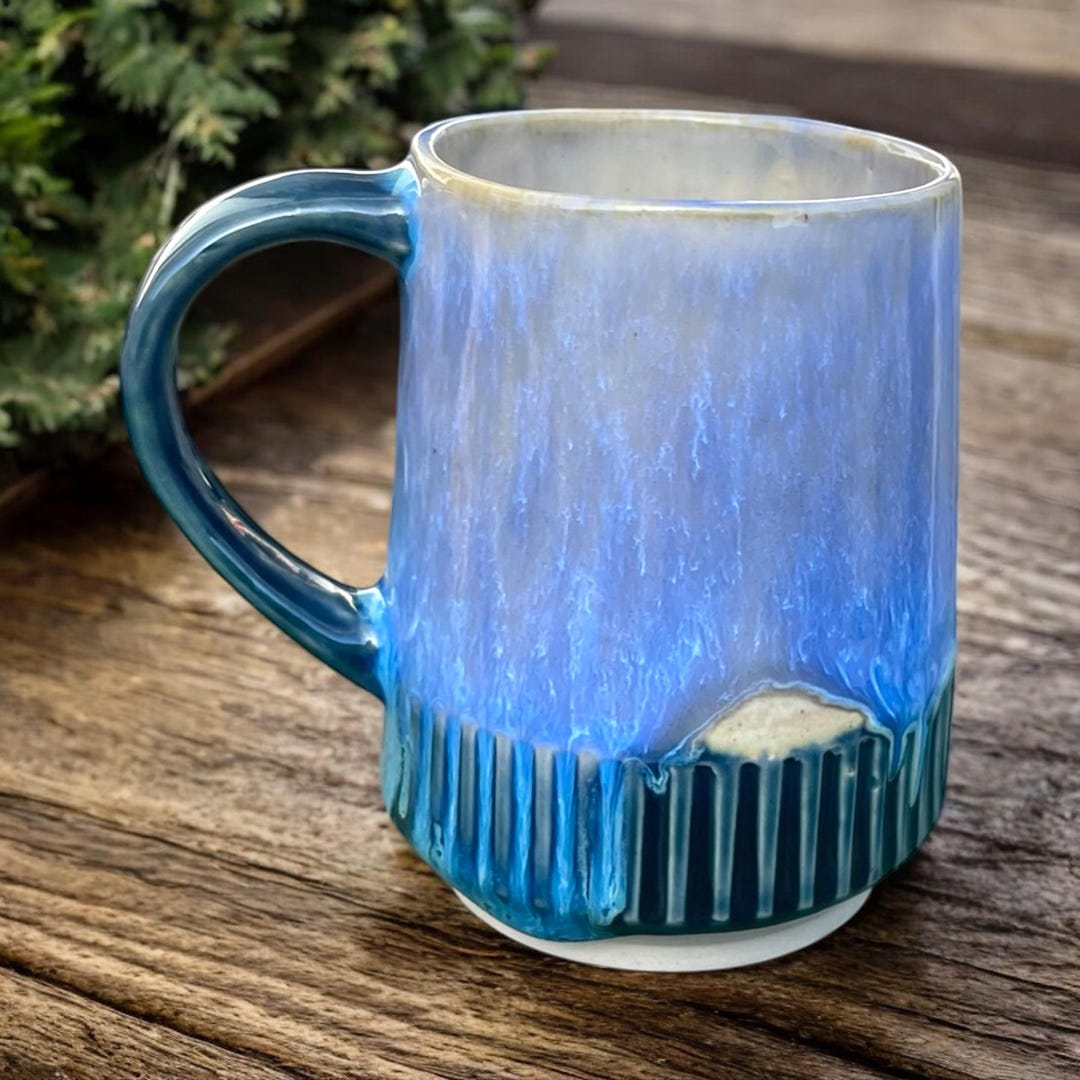 Stoneware Pottery Mug, Blue Large Coffee Mug, Ombre Mug, Handmade ...
