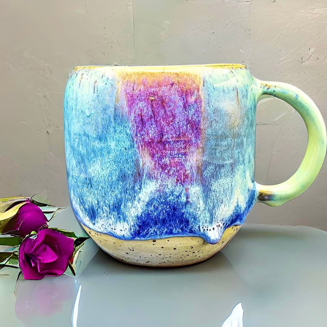 700 Ml/ 24 Oz Mega Mug Handmade Turquoise and Deep Red Purple - Etsy