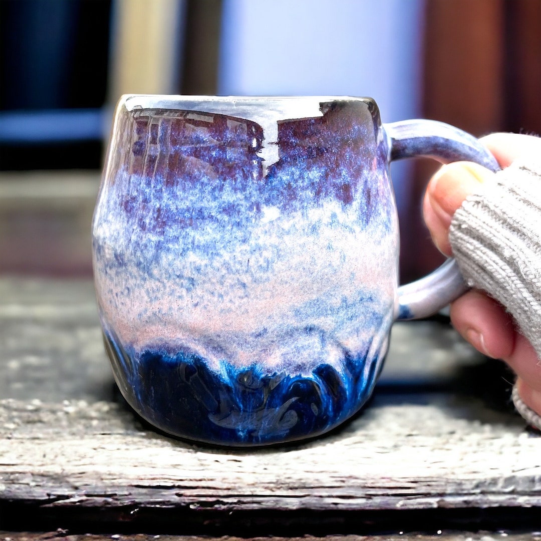 500 Ml/17 Oz Purple Handmade Large Stoneware Mug, Carved Tea Cup ...