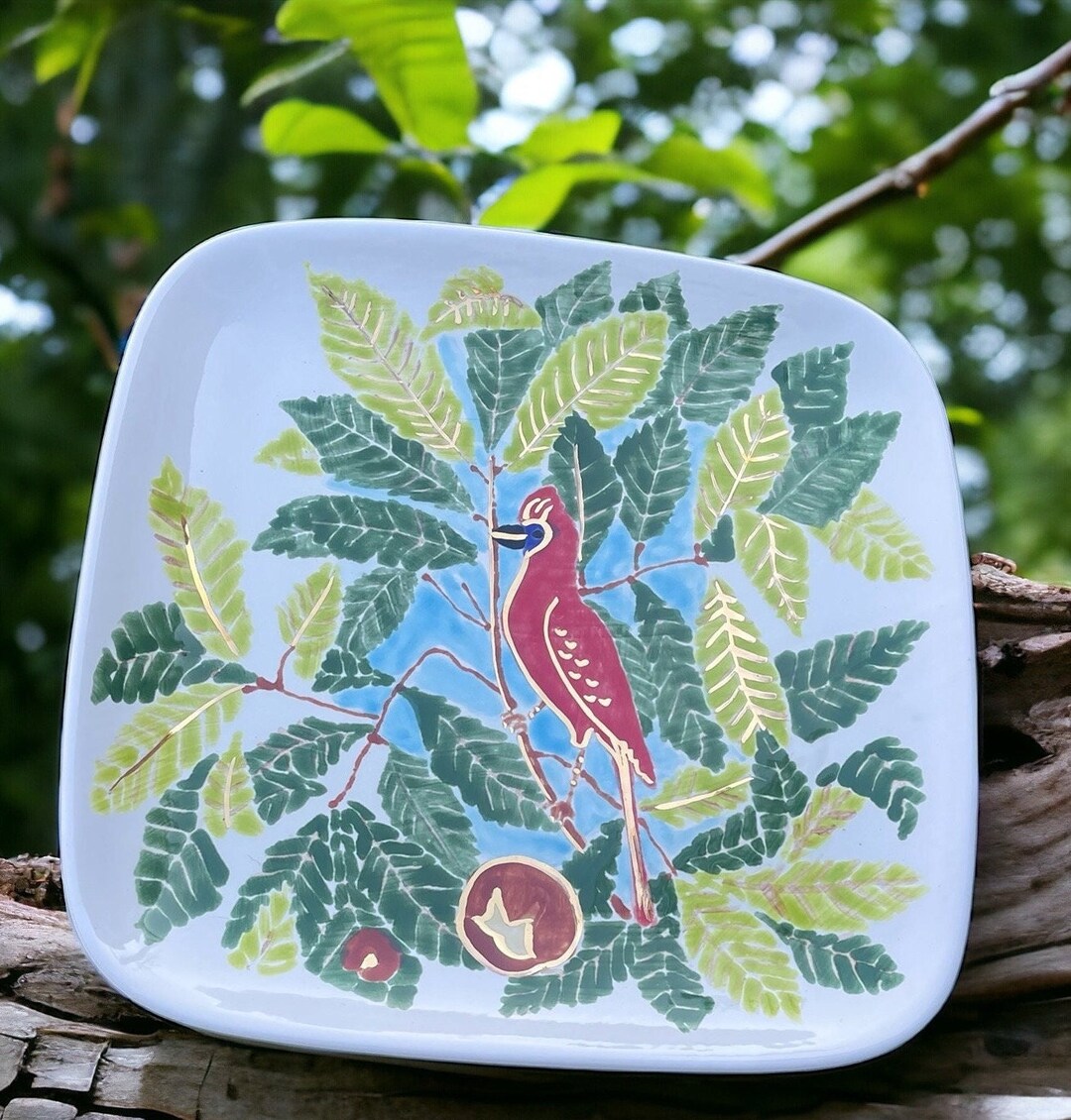 Large Pottery 29cm/11 Inch Handprinted Platter With 24k Gold. Ceramic ...
