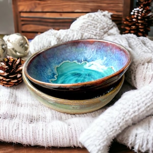 Handmade Forest Blue Large Stoneware Organic Bowl, Volcanic Touch ...