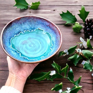 Handmade Forest Blue Large Stoneware Organic Bowl, Volcanic Touch ...
