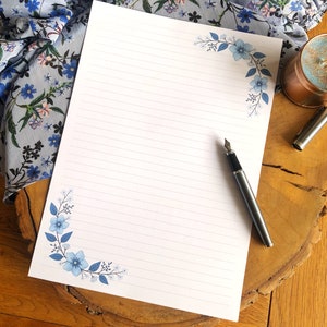 Blue Floral Writing Paper - A4 and A5 Sizes, Lined and Blank, JW Letter ...