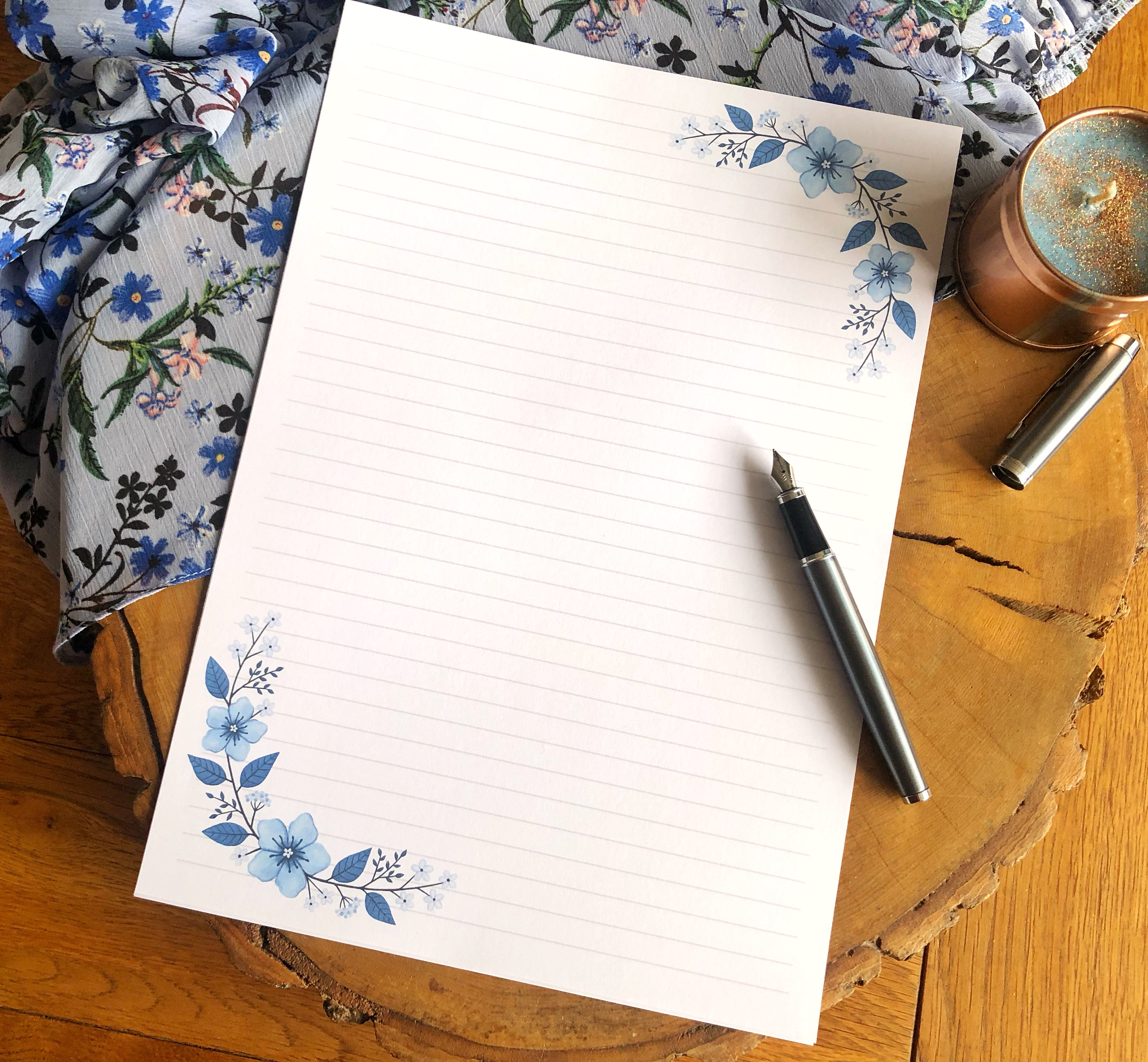 Blue Floral Writing Paper: A4/A5 Sizes, Lined & Blank Sheets - Etsy UK