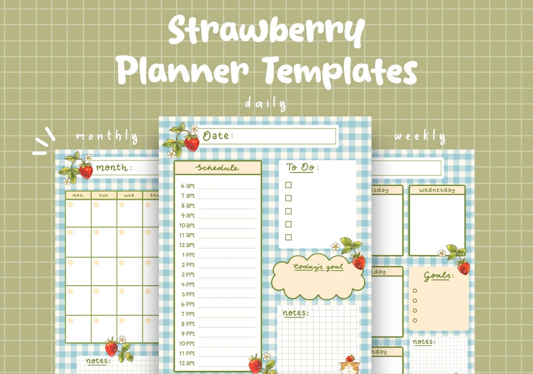 Gingham Planner Templates: Monthly, Weekly, and Daily Schedules, A4 PDF ...