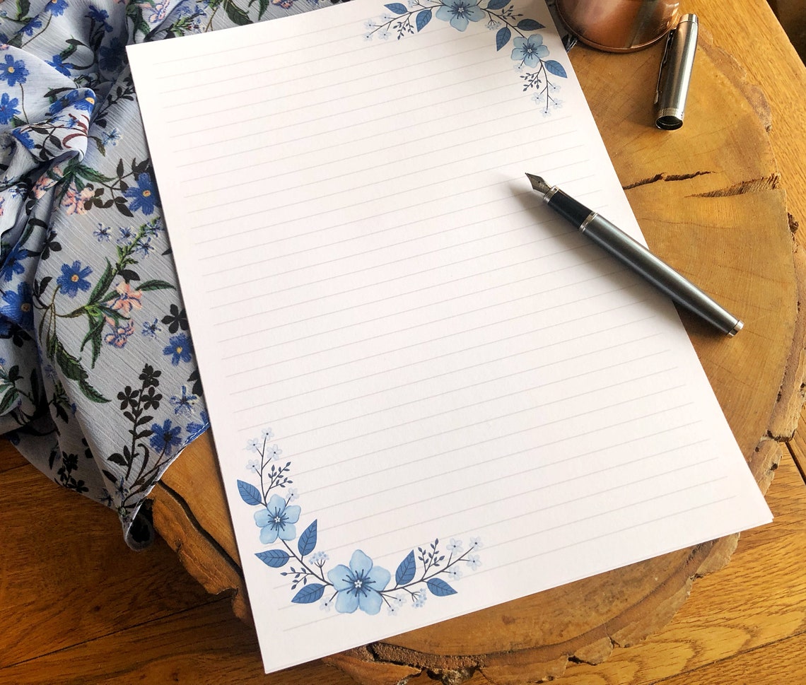 Blue Floral Writing Paper A4 and A5 Sizes Lined and Blank - Etsy
