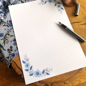 Blue Floral Writing Paper - A4 and A5 Sizes, Lined and Blank, JW Letter ...
