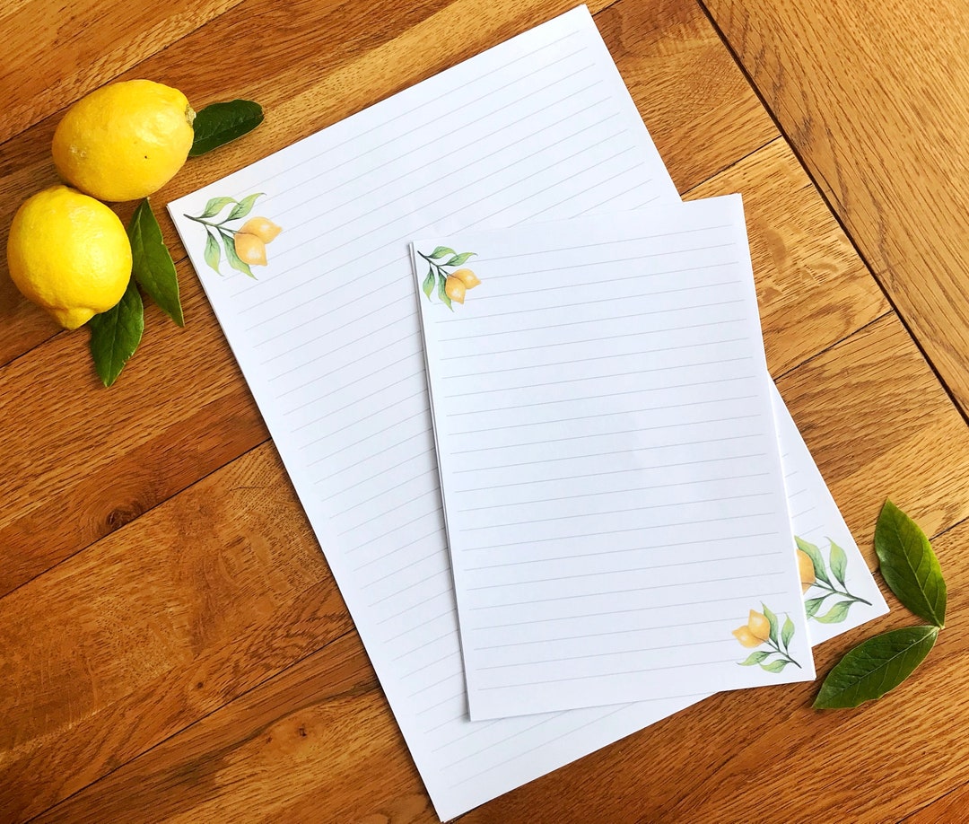 Lemon Writing Paper: A4/A5, Lined or Blank Sheets - Etsy UK